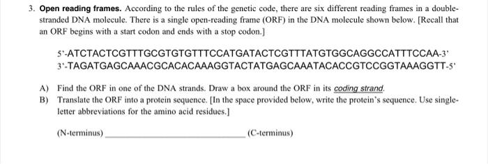3. Open reading frames. According to the rules of the | Chegg.com