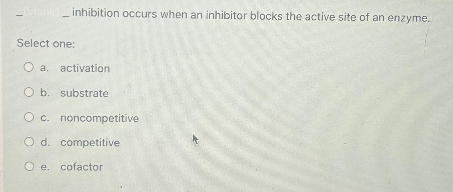 Solved , - ﻿inhibition occurs when an inhibitor blocks the | Chegg.com