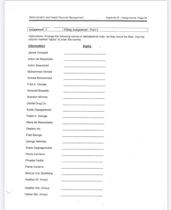 Solved Instructions: Arrange the following names in | Chegg.com