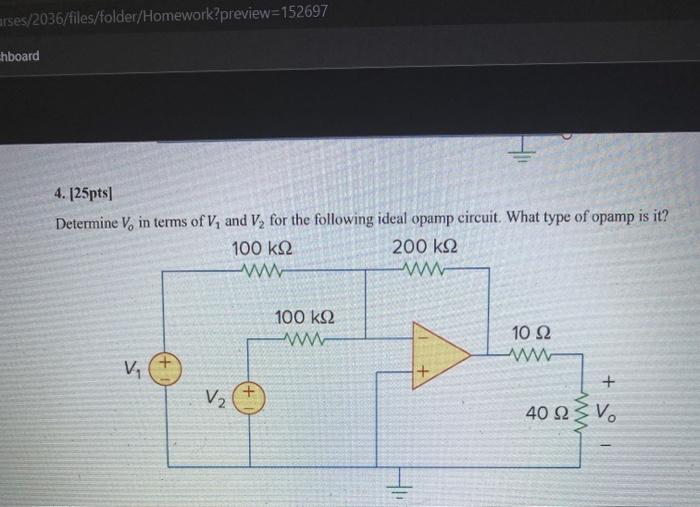 Solved Determine V0 in terms of V1 and V2 for the following | Chegg.com