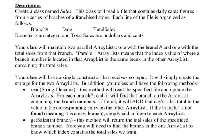 Solved Description Create a class named Sales. This class | Chegg.com