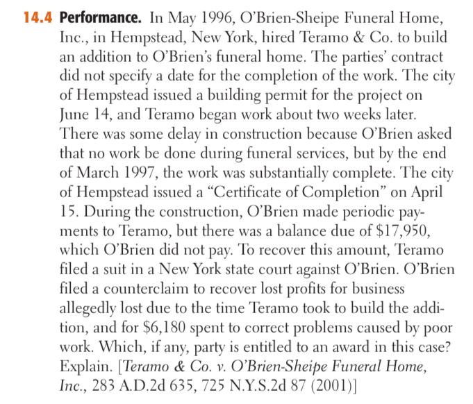 Solved 14.4 ﻿Performance. In May 1996, ﻿O’Brien-Sheipe | Chegg.com