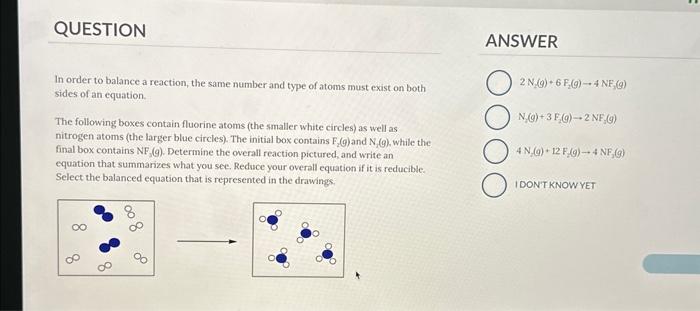 Solved QUESTION ANSWER In order to balance a reaction, the | Chegg.com