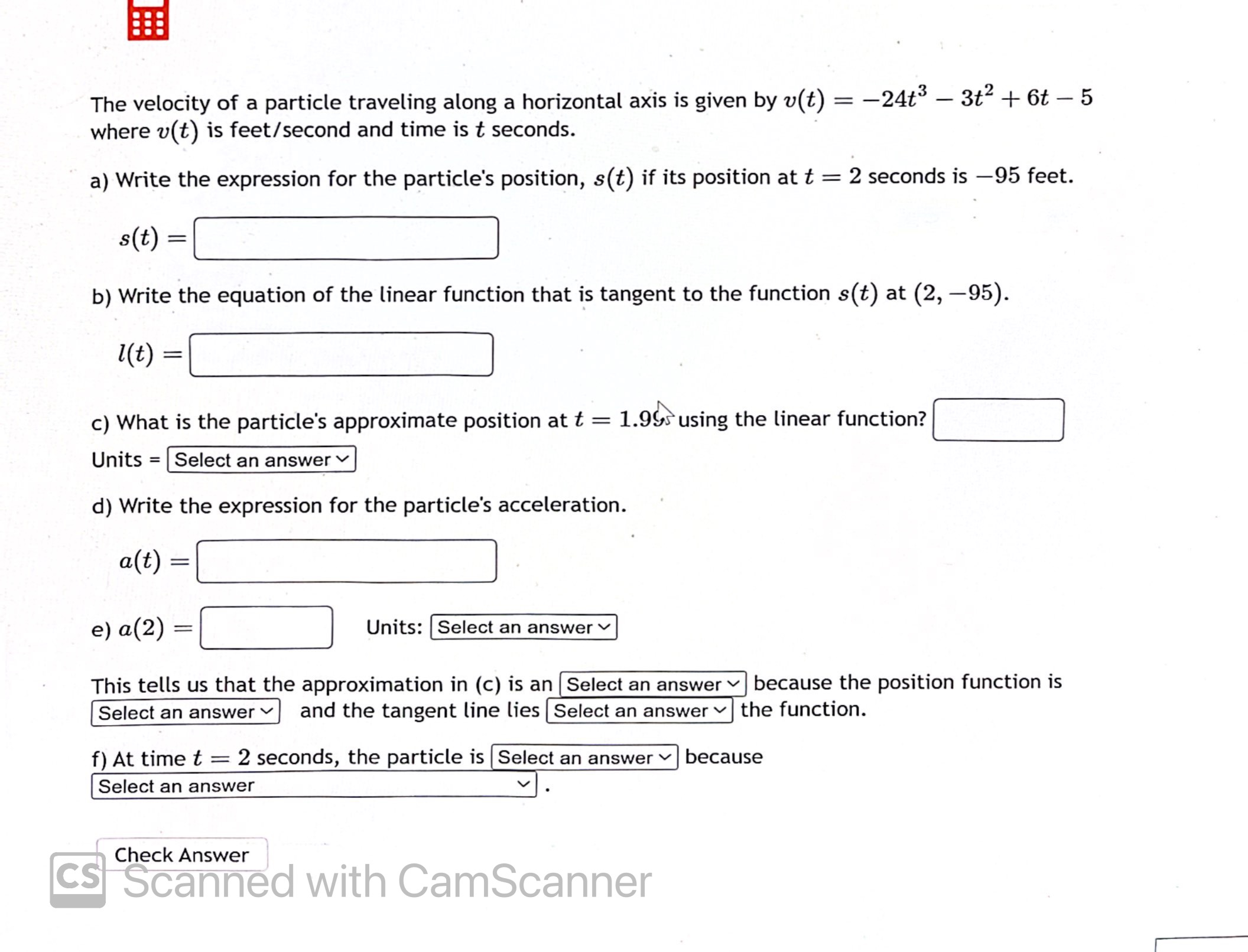 Solved The velocity of a particle traveling along a | Chegg.com