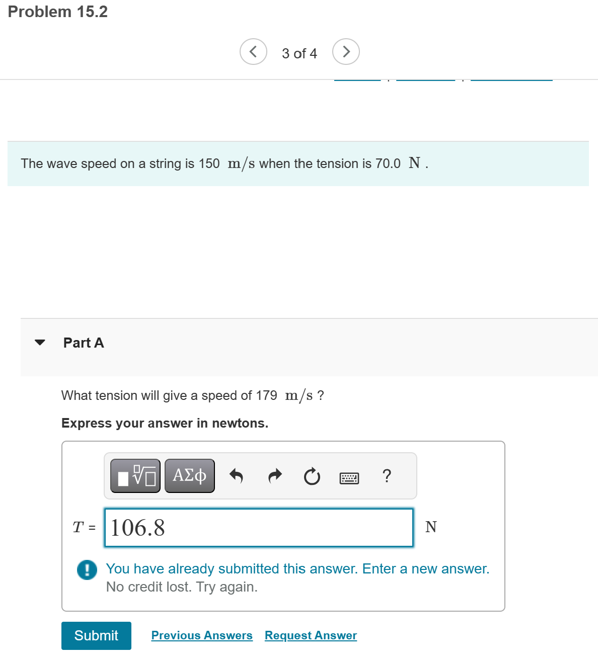 Solved Problem 15.23 ﻿of 4The wave speed on a string is | Chegg.com