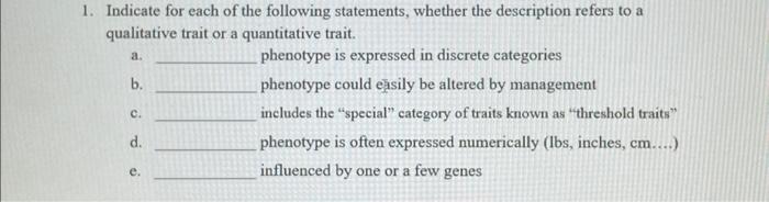 Solved 1. Indicate for each of the following statements, | Chegg.com
