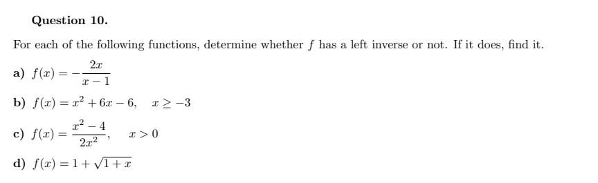 Solved For each of the following functions, determine | Chegg.com