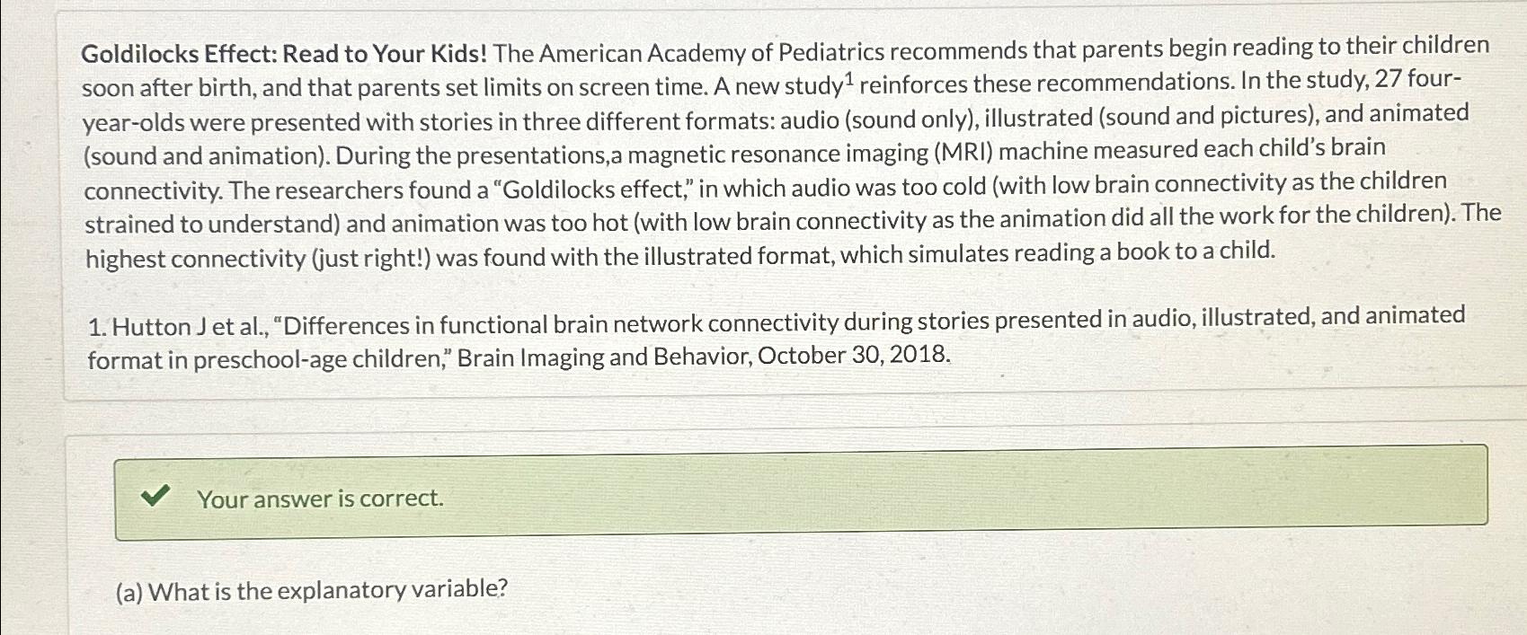 Solved Goldilocks Effect: Read to Your Kids! The American | Chegg.com