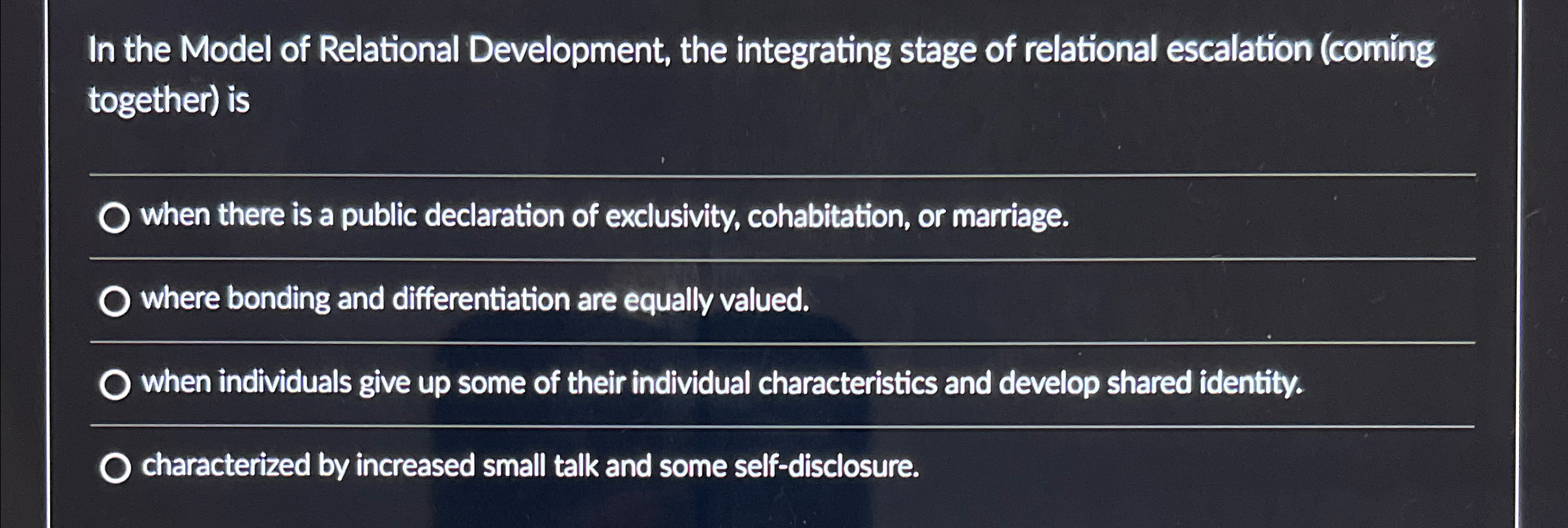 Solved In the Model of Relational Development, the | Chegg.com