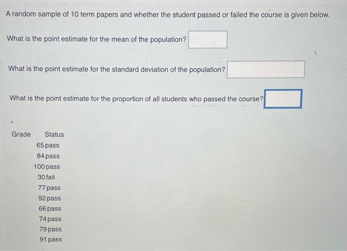 Solved A random sample of 10 term papers and whether the | Chegg.com