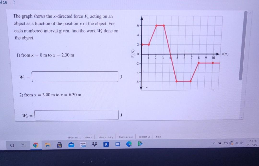 Solved of 16 > 6- The graph shows the x-directed force F, | Chegg.com