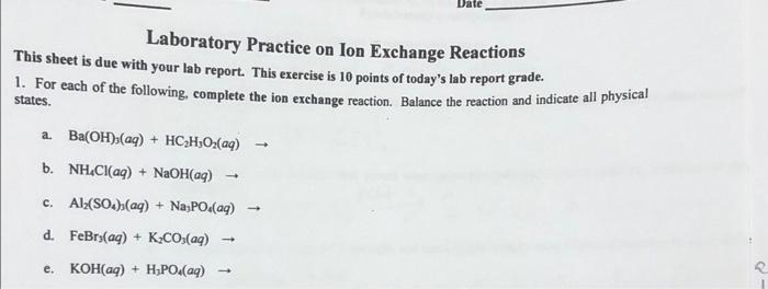 Solved Laboratory Practice on Ion Exchange Reactions This | Chegg.com