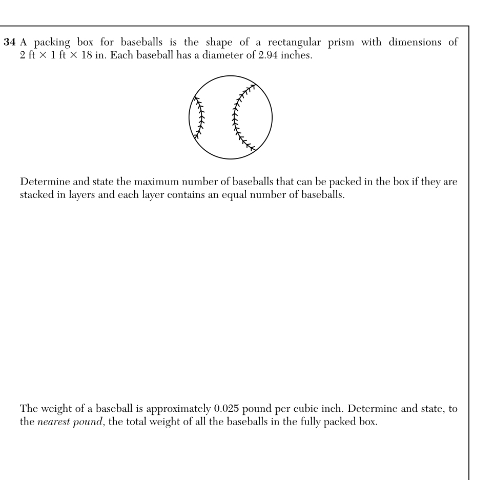 Solved 34 ﻿A packing box for baseballs is the shape of a | Chegg.com
