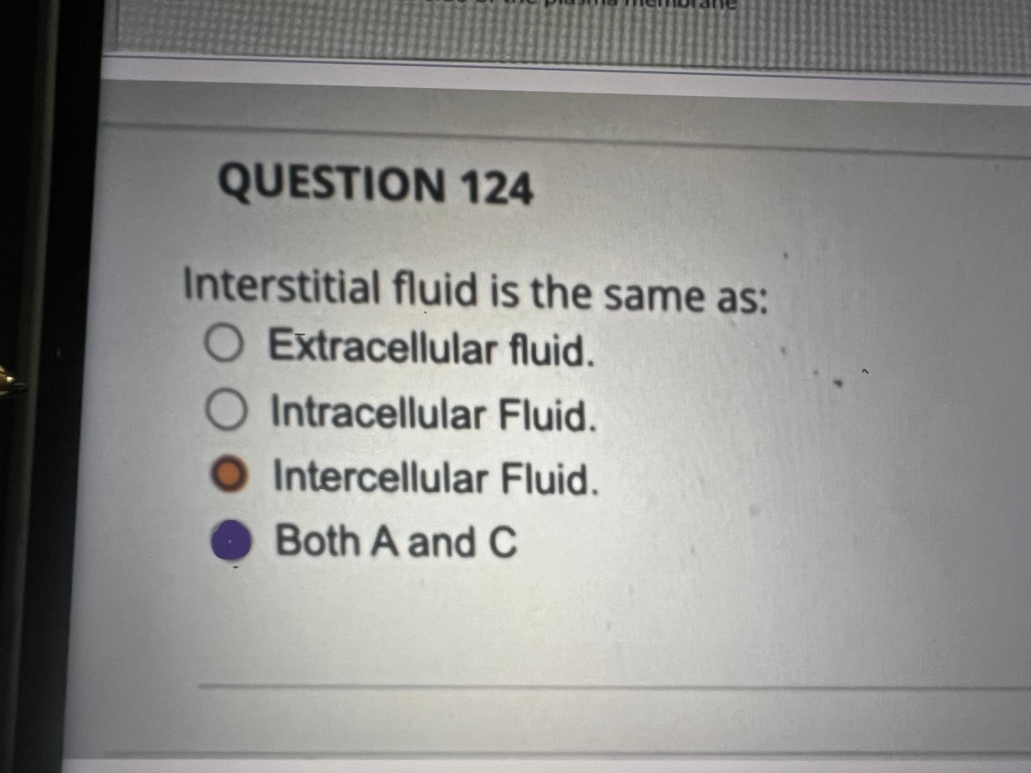 Solved Question 124interstitial Fluid Is The Same Chegg