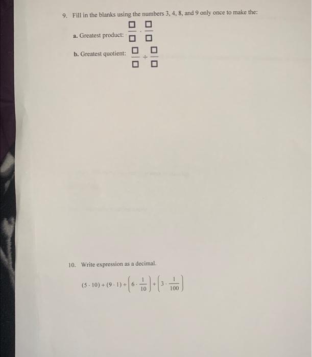 Solved 9. Fill in the blanks using the numbers 3,4,8, and 9 | Chegg.com