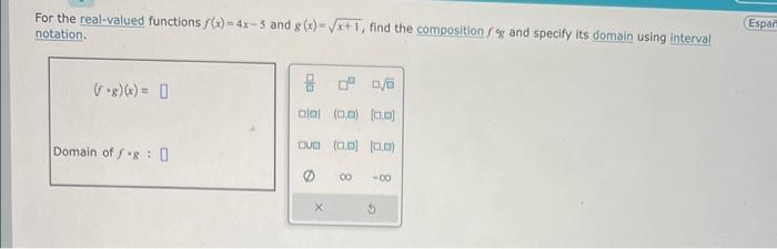 Solved For the real-valued functions f(x)=4x−5 and g(x)=x+1, | Chegg.com