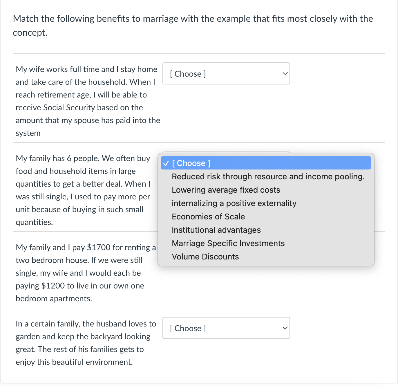 Solved Match the following benefits to marriage with the | Chegg.com
