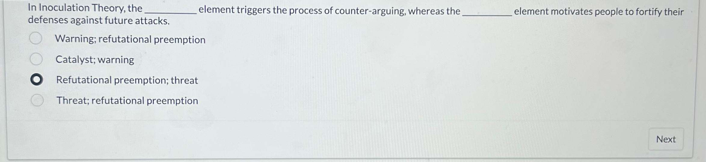 Solved In Inoculation Theory, the defenses against future | Chegg.com