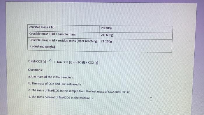 Solved crucible mass + lid 20.300g Crucible mass + lid + | Chegg.com