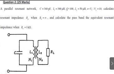 Solved A parallel resonant network, | Chegg.com