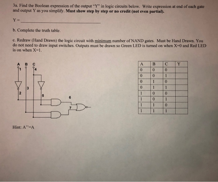 Solved 3a. Find the Boolean expression of the output "Y" in | Chegg.com