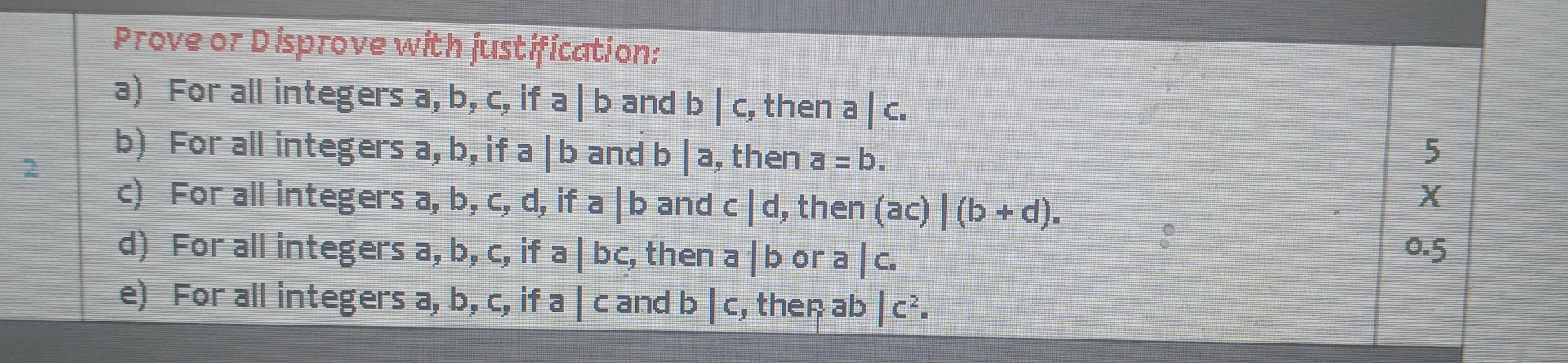 Solved Prove or Disprove with justification: a) For all | Chegg.com