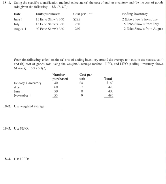 Solved 18-1. ﻿Using the specific identification method, | Chegg.com