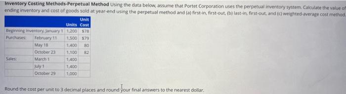Solved Inventory Costing Methods.Perpetual Method Using the | Chegg.com