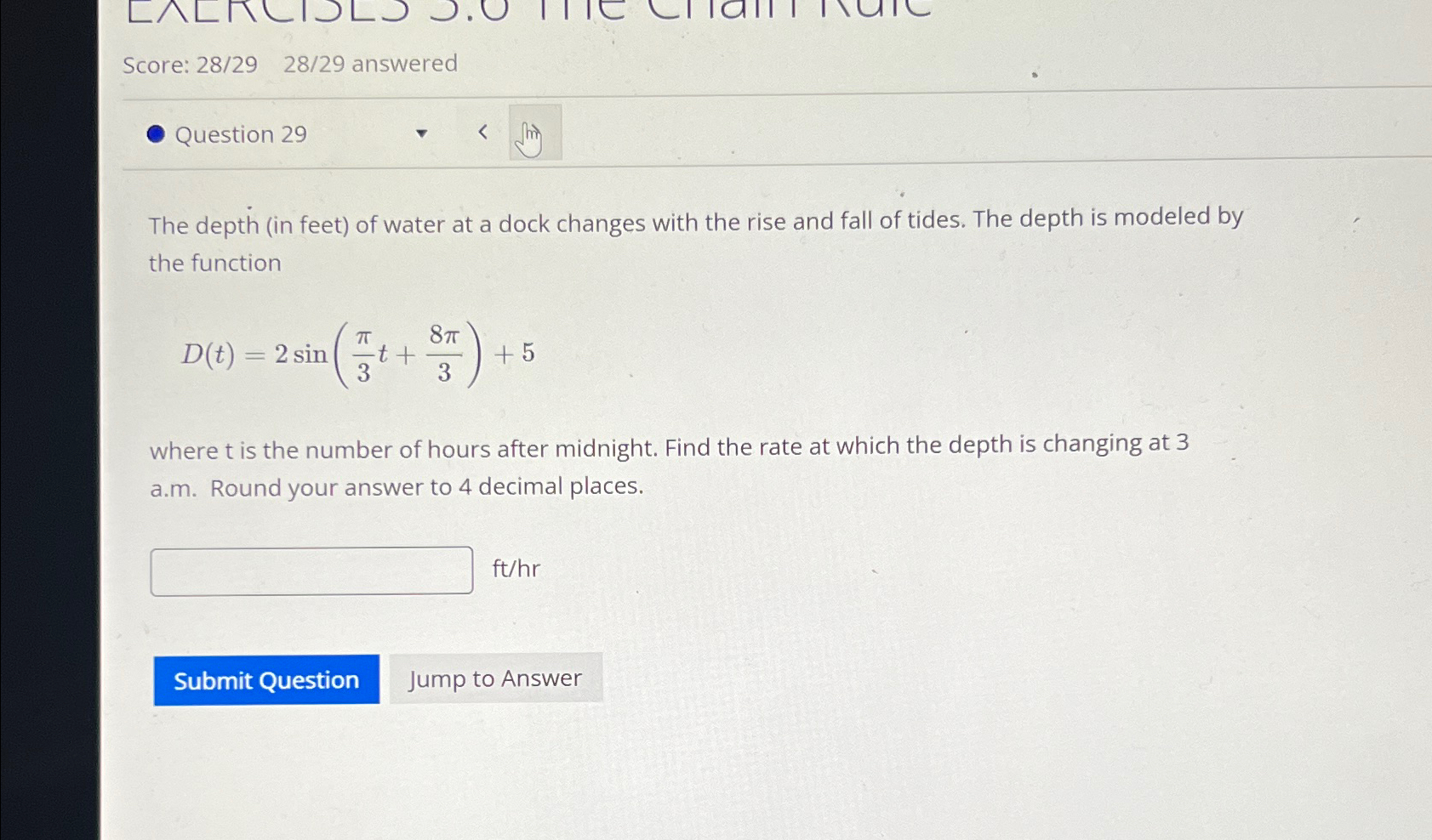 Solved Score: 28/29 28/29 ﻿answeredQuestion 29The depth (in | Chegg.com