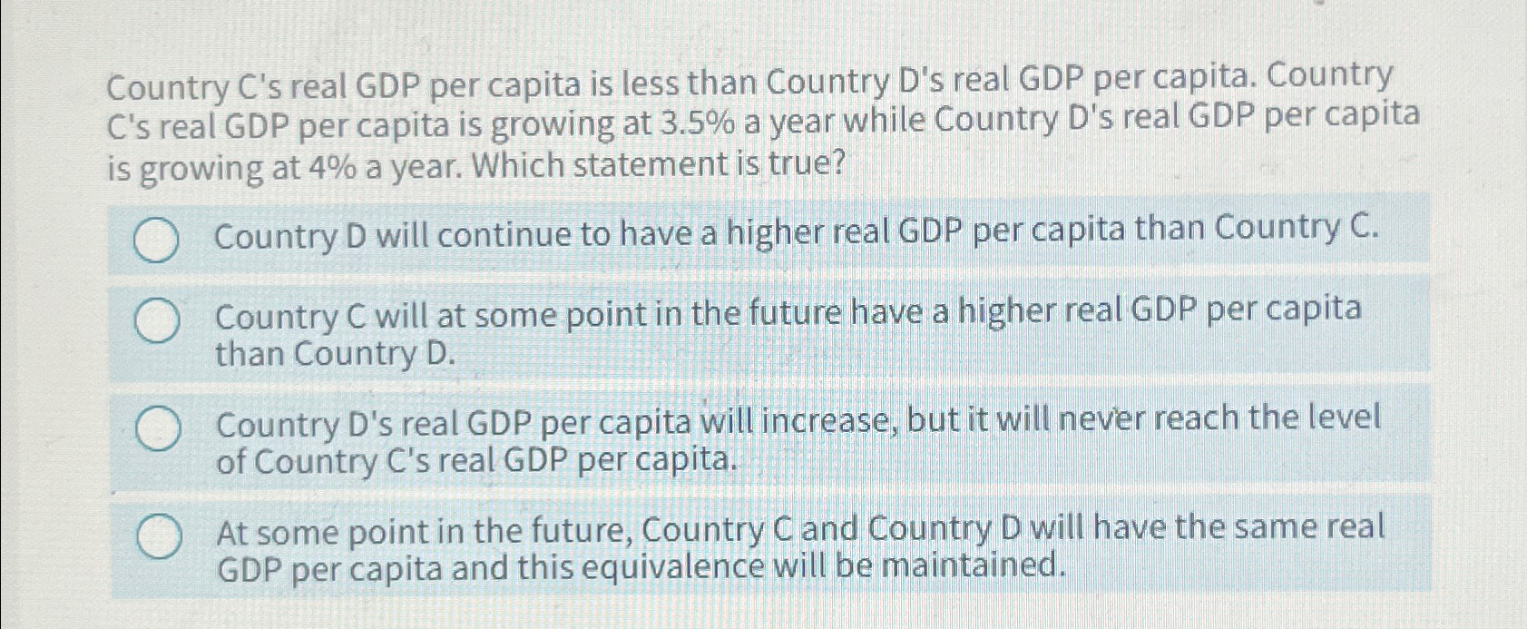Solved Country C's real GDP per capita is less than Country | Chegg.com