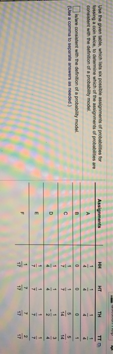 Solved Assignments HH TH TTO Use the given table, which | Chegg.com