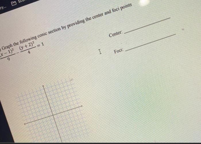 Solved ry. Center: = 1 4 1 Foci: Graph the following conic | Chegg.com