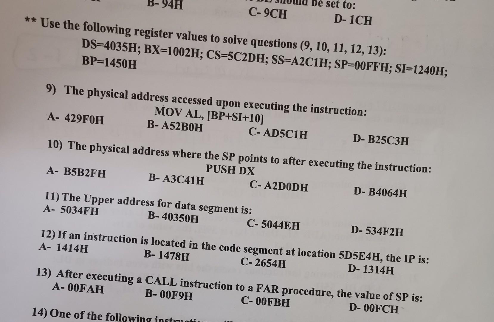 Solved ** Use the following register values to solve | Chegg.com