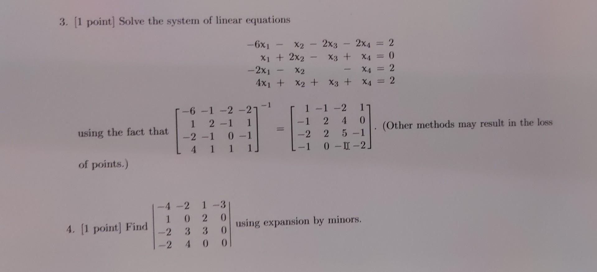 Solved 3. [1 point] Solve the system of linear equations | Chegg.com