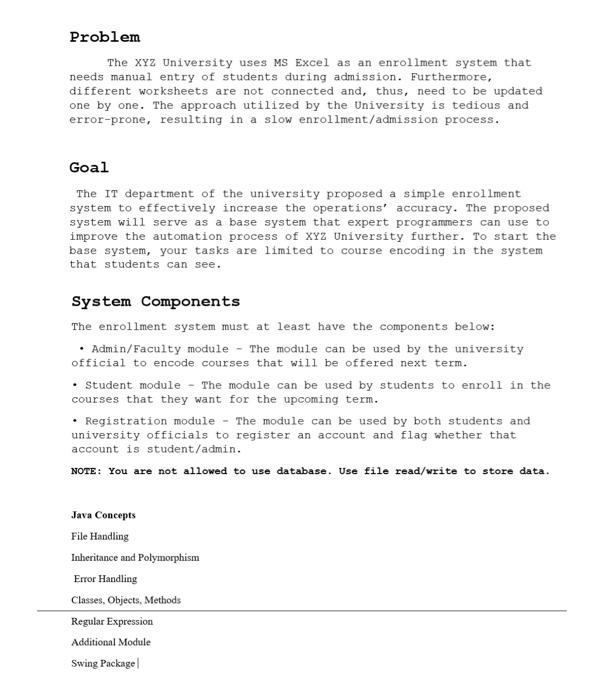 Solved Problem The XYZ University uses MS Excel as an | Chegg.com