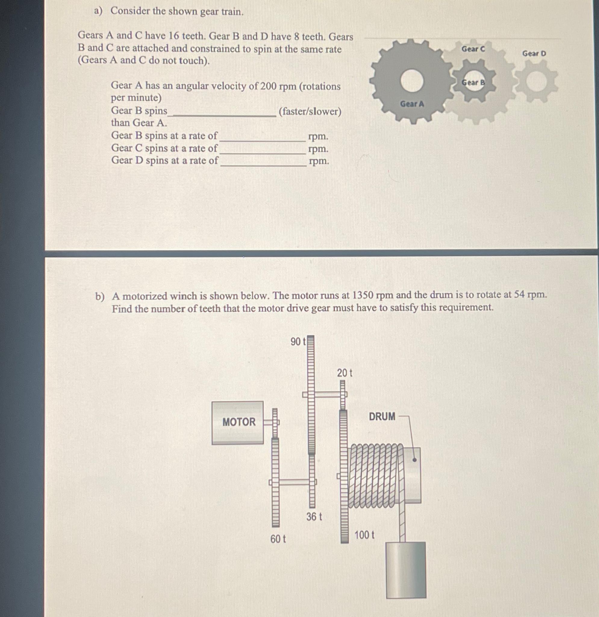Solved a) ﻿Consider the shown gear train.Gears A and C have | Chegg.com