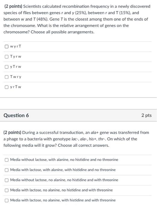 Solved (2 points) Scientists calculated recombination | Chegg.com
