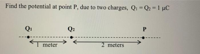 Solved Find the potential at point P, due to two charges, Q1 | Chegg.com