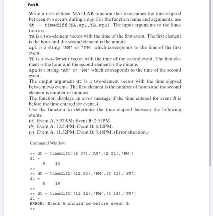 Solved Part B. Write a user-defined MATLAB function that | Chegg.com