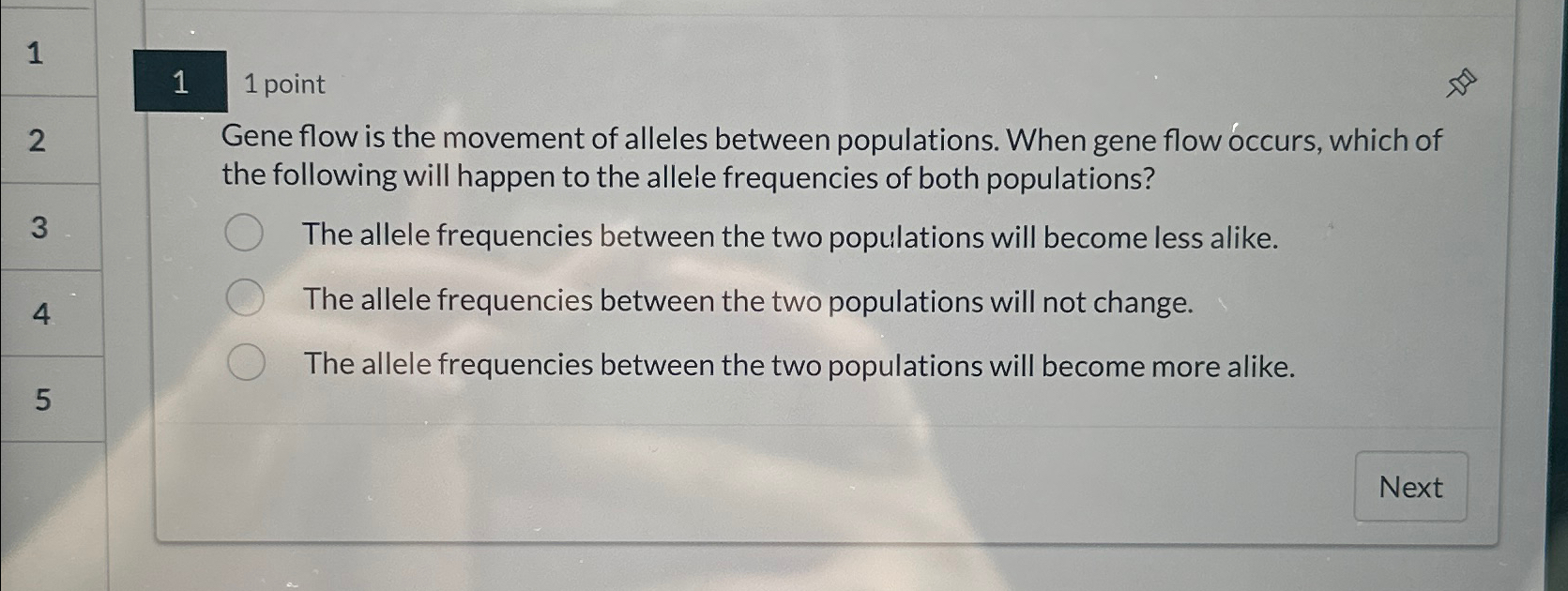 Solved 1 ﻿point2Gene flow is the movement of alleles between | Chegg.com