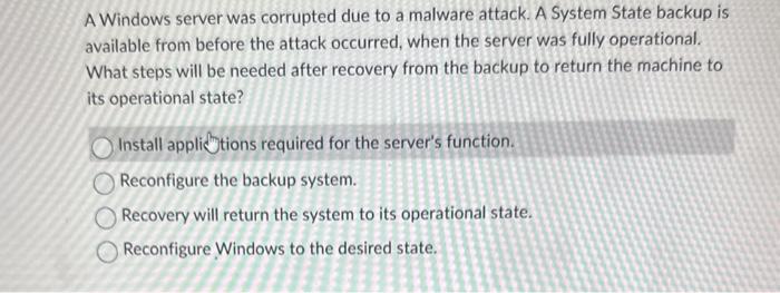 Solved A Windows server was corrupted due to a malware | Chegg.com