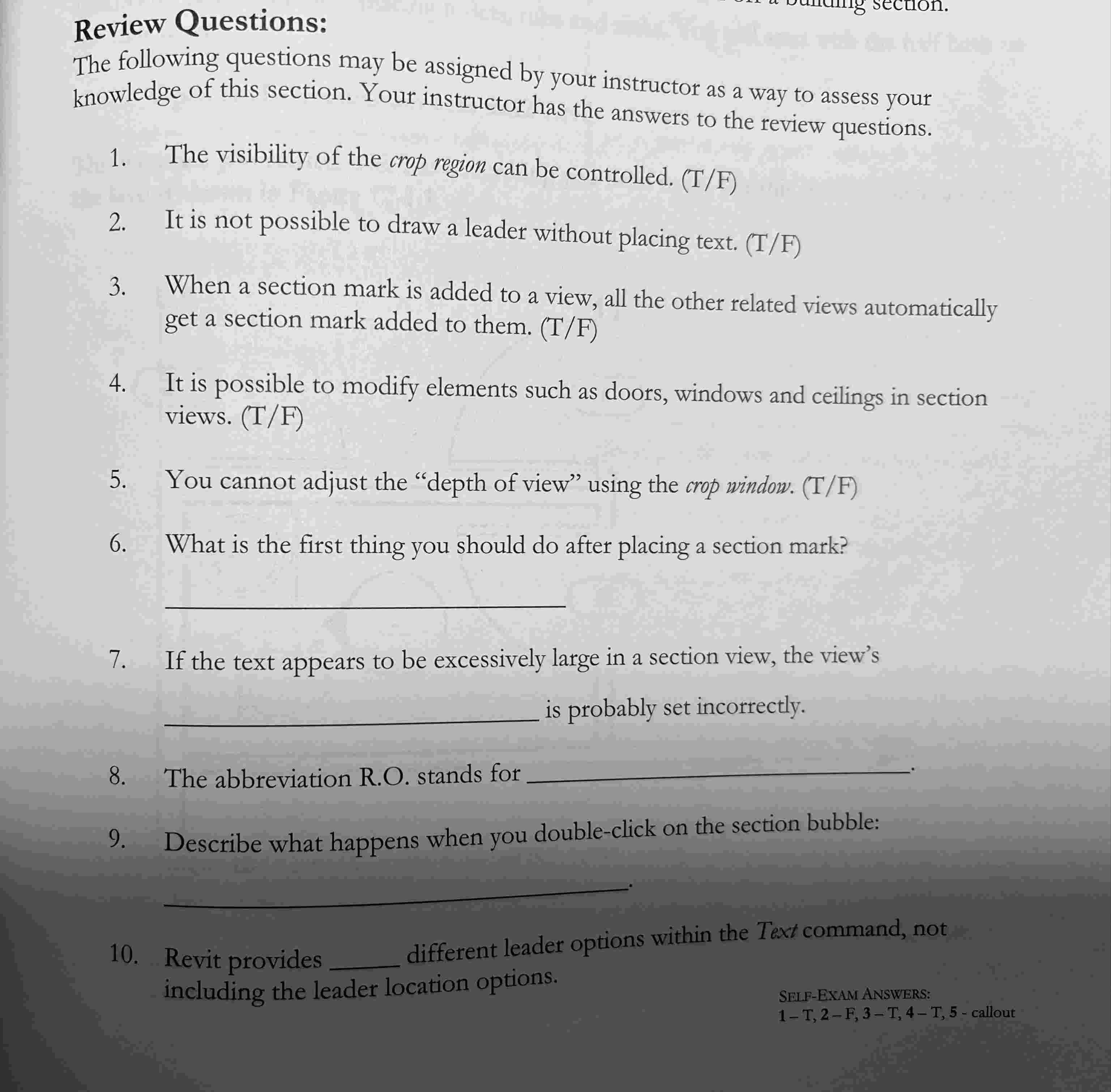 Solved Review Questions: Revit, Chapter 11The following | Chegg.com