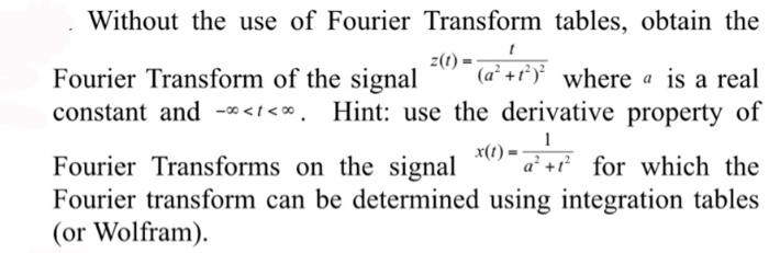 Without the use of Fourier Transform tables, obtain | Chegg.com