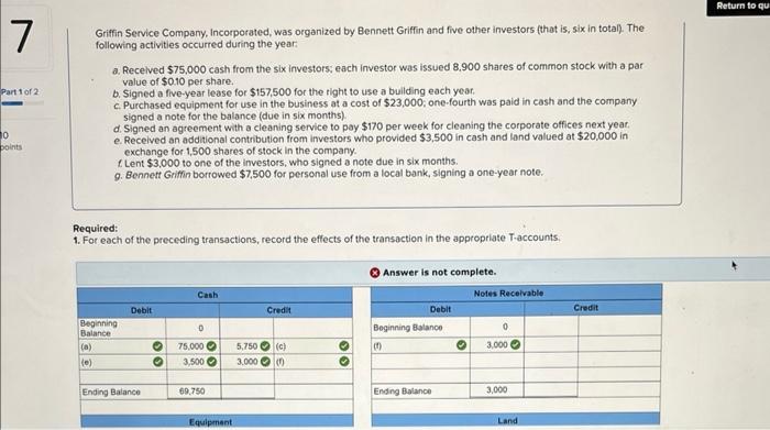 Solved Griffin Service Company, Incorporated, was organized | Chegg.com