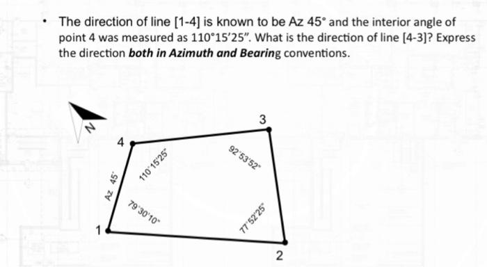 Solved The direction of line [1-4] is known to be Az45∘ and | Chegg.com