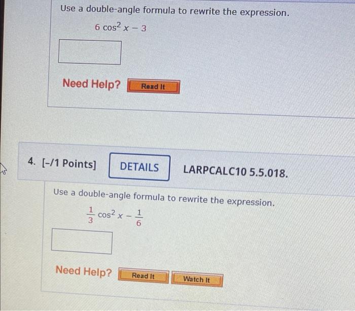Solved Use a double-angle formula to rewrite the expression. | Chegg.com