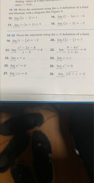 Solved and ε=0.01. 15-18 Prove the statement using the 8,δ | Chegg.com