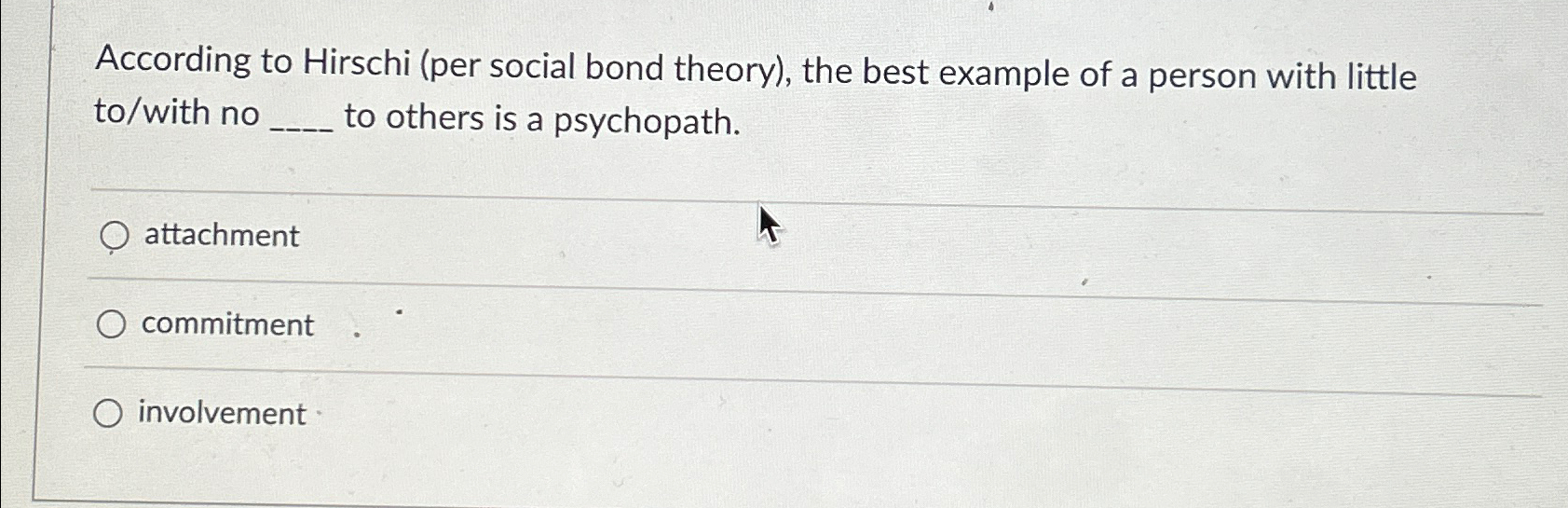 Solved According to Hirschi (per social bond theory), ﻿the | Chegg.com