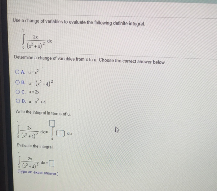 Solved Use a change of variables to evaluate the following | Chegg.com