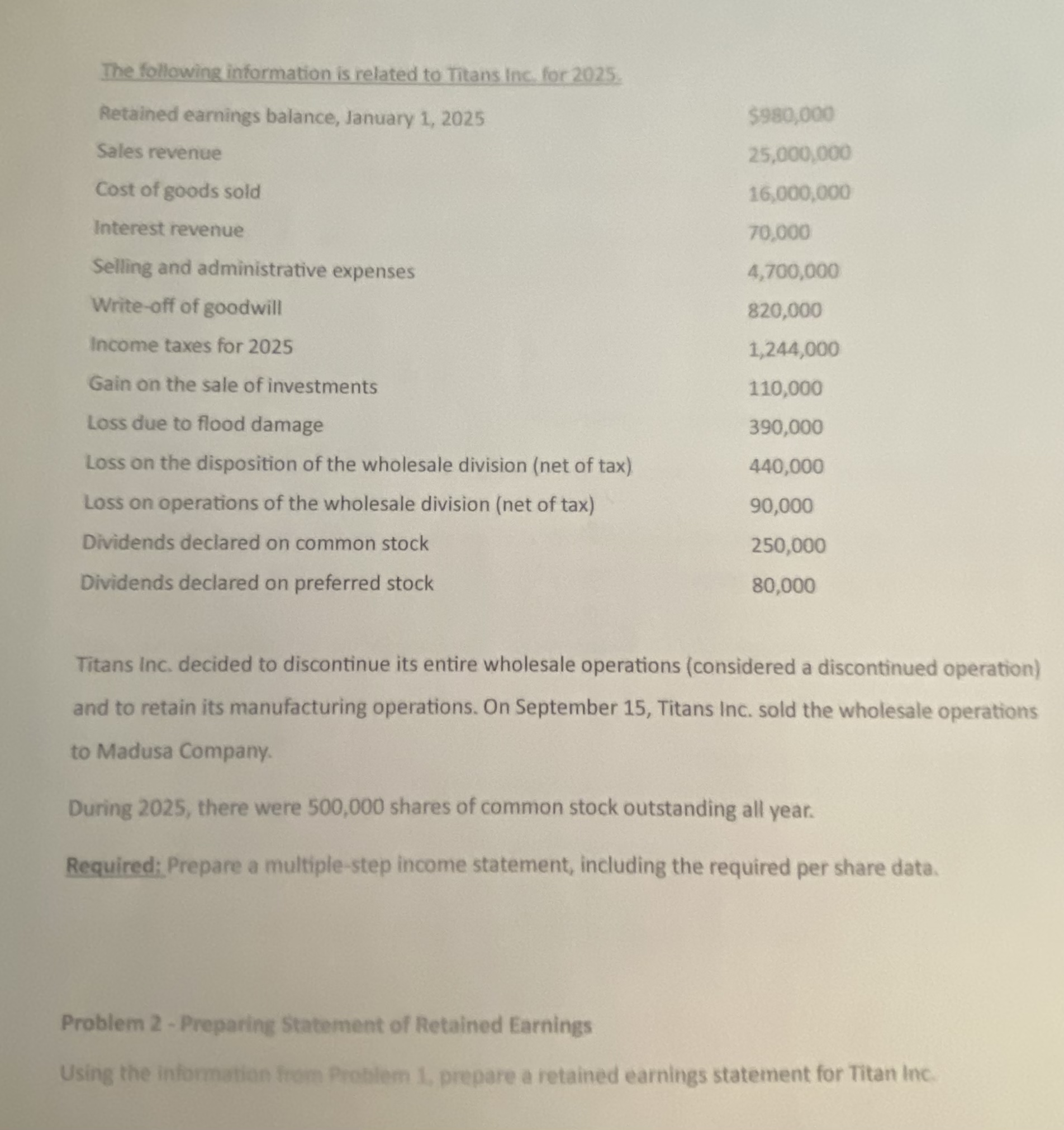 Solved Multi-step income statementRetained earning statement | Chegg.com